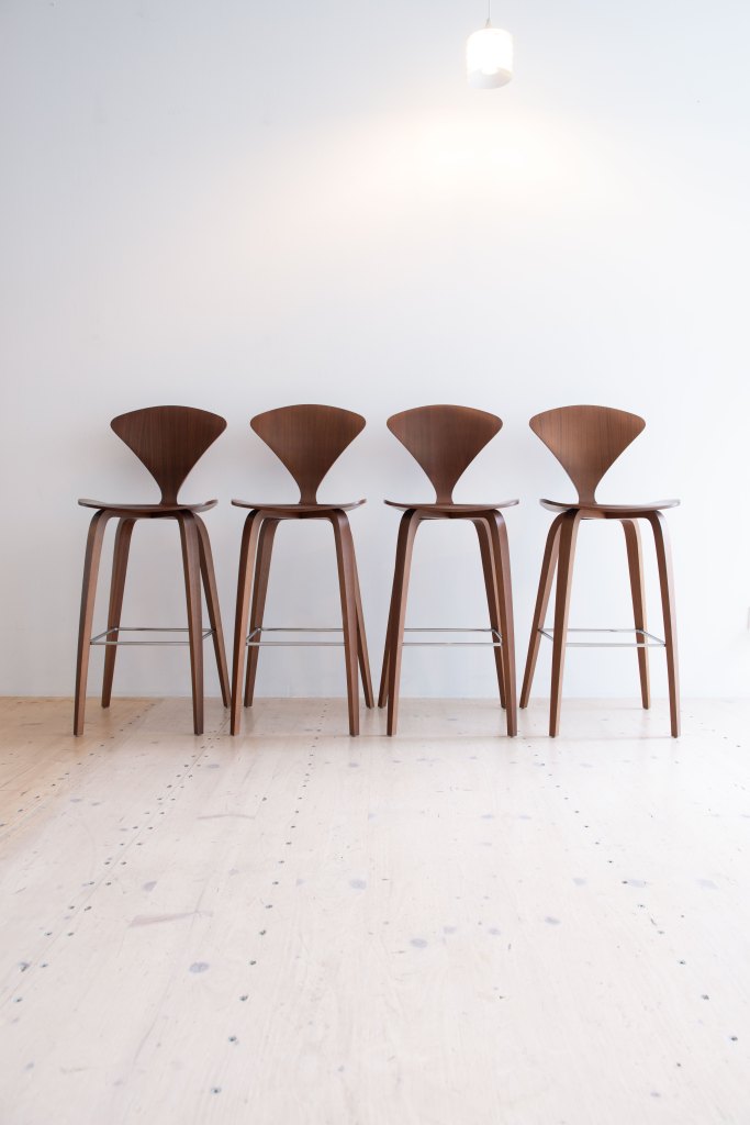Norman Cherner Bar Stools in Walnut. Bent plywood, designed in the USA ...