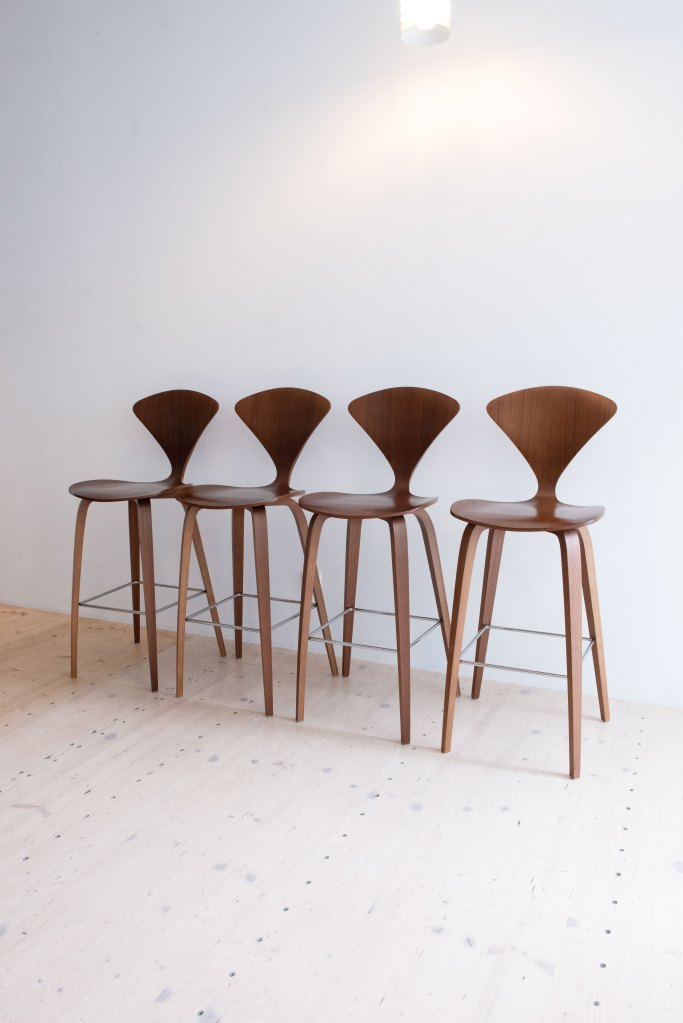 Norman Cherner Bar Stools in Walnut. Bent plywood, designed in the USA ...