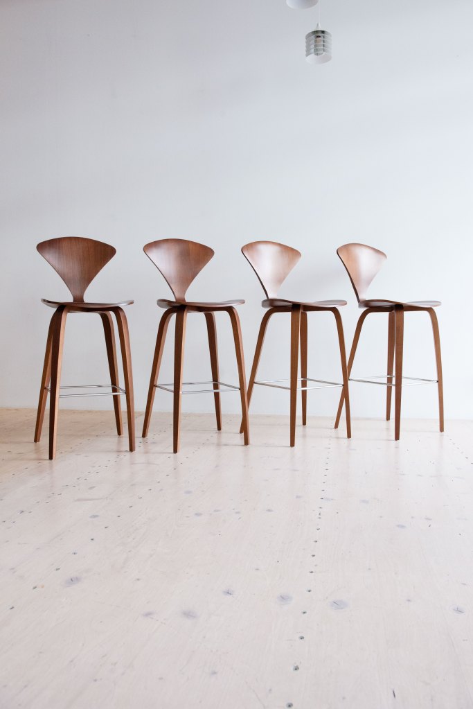 Norman Cherner Bar Stools in Walnut. Bent plywood, designed in the USA ...