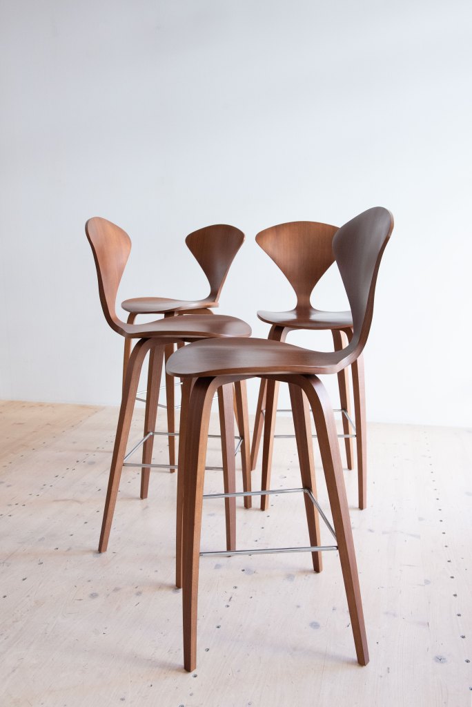Norman Cherner Bar Stools in Walnut. Bent plywood, designed in the USA ...