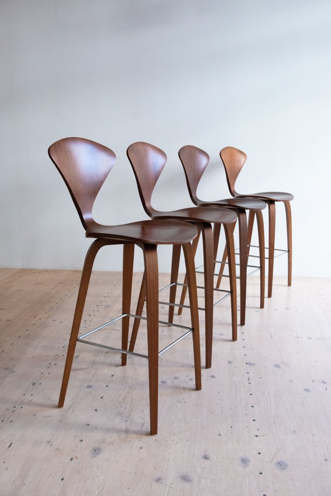Norman Cherner Bar Stools in Walnut. Bent plywood, designed in the USA ...